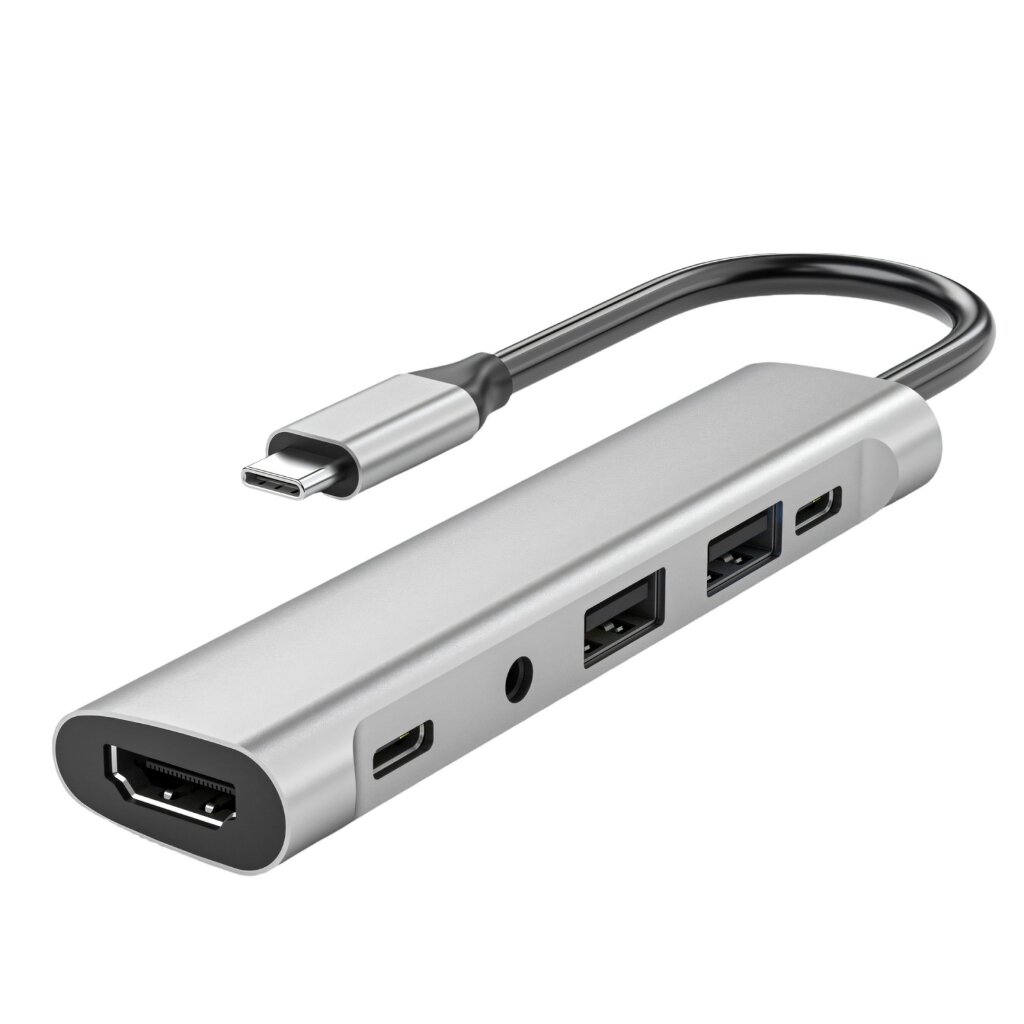 6 в 1 Док-Станция USB C Многопортовый Адаптер с Несколькими Портами 3,5 мм PD60W HDTV 2xUSB2.0 Док-Станция для Ноутбука