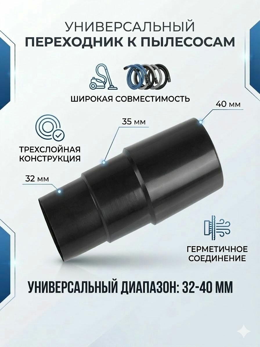 Универсальный переходник для пылесоса, для щеток и насадок, трехслойный 32-40 мм.