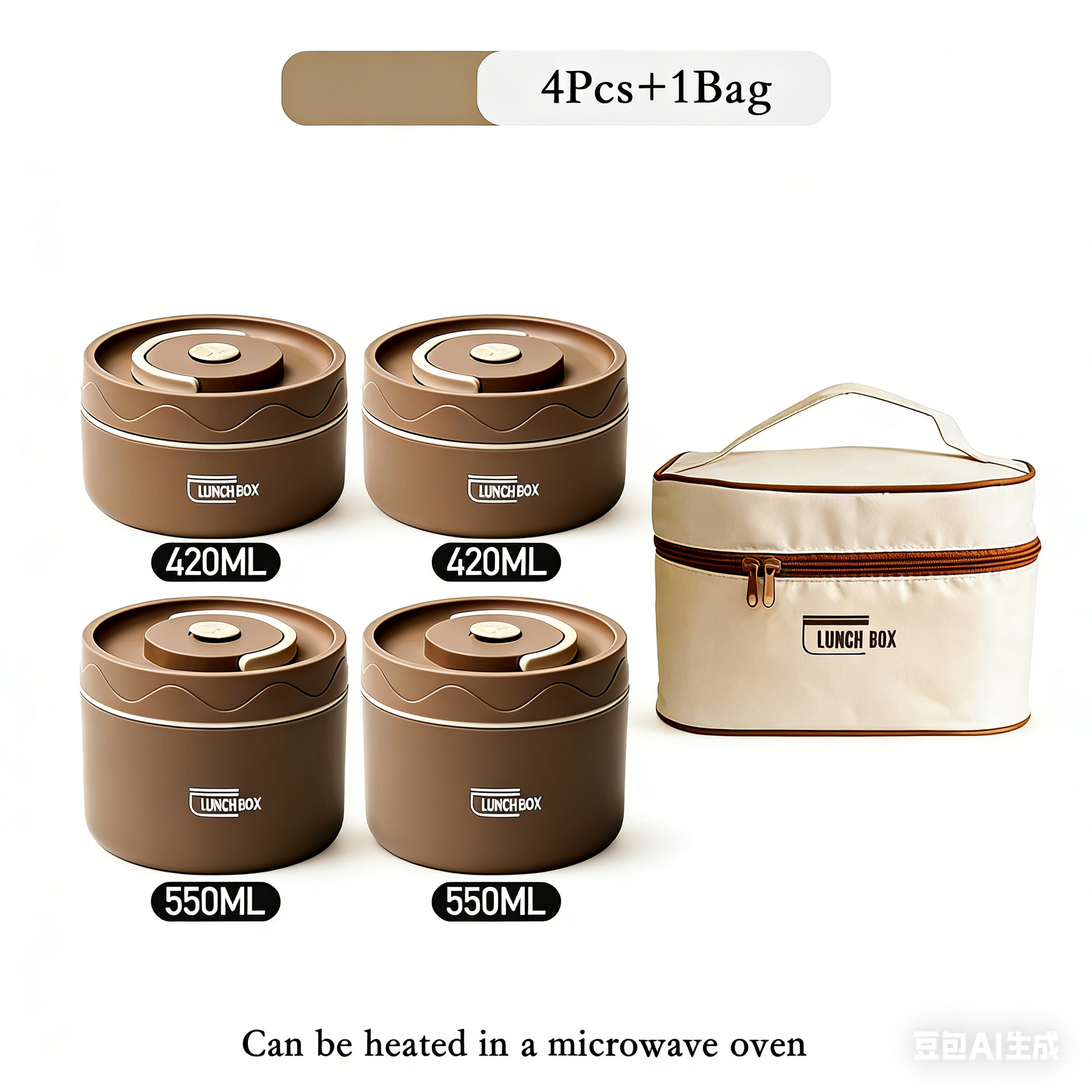NNNB Нержавеющий ланч-бокс Modname круглой формы 4Pcs 1Bag Beige