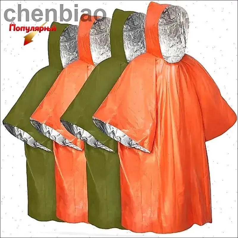 Спасательный плащ-пончо дождевик термоодеяло, зеленый, тактический, для рыбалки