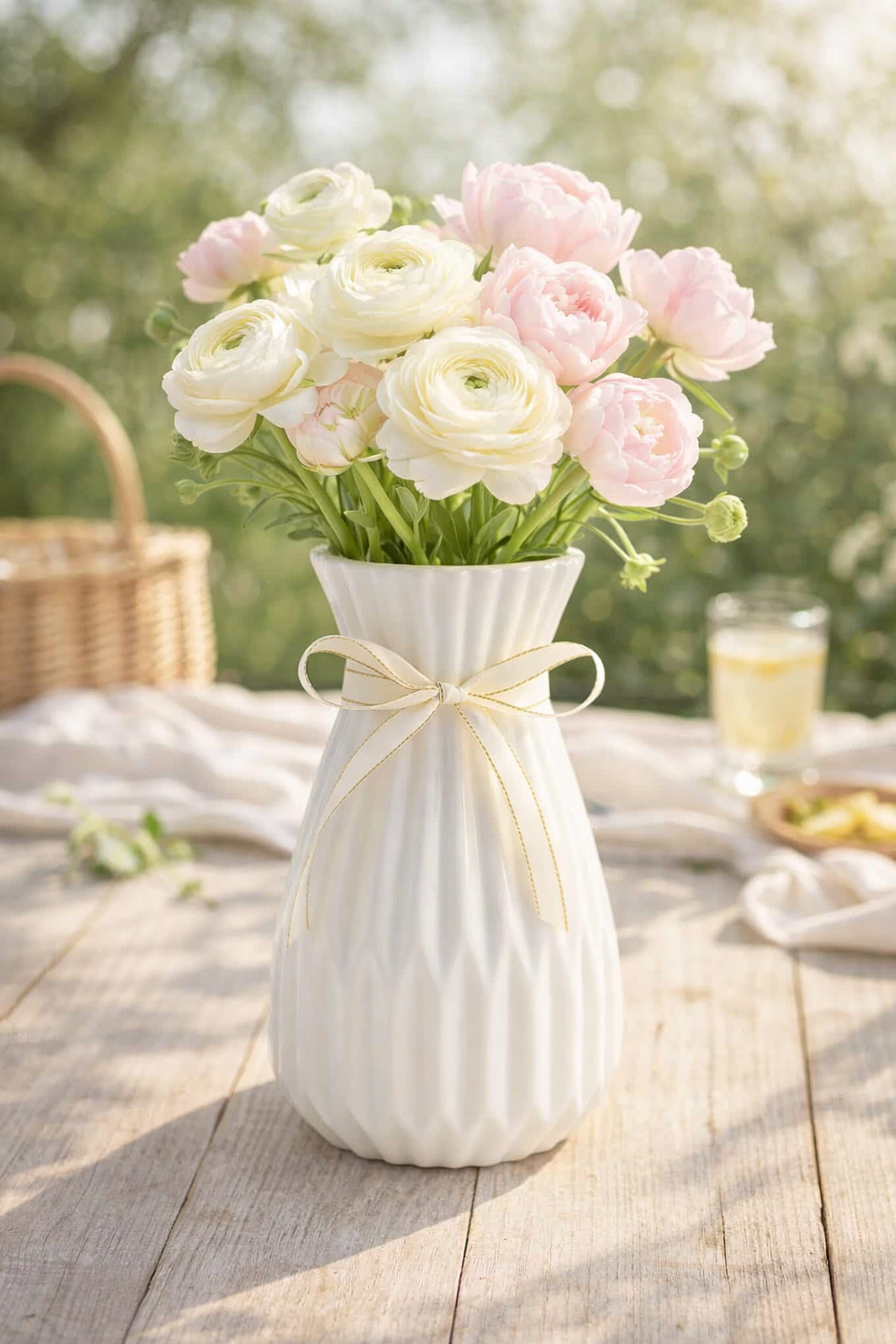 Ваза керамическая белая рифлёная для цветов, декоративная интерьерная для дома и сервировки стола, 25 см