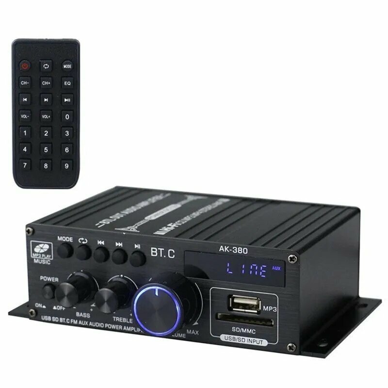 Ak380 800W 12V Power Amplifier Bluetooth Stereo Home Car BASS Audio Amp Музыкальный плеер Автомобильный динамик Class D FM USB/SD