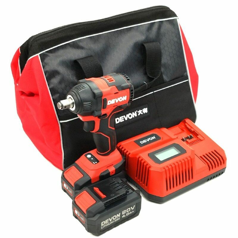 Аккумуляторный гайковерт DEVON, 2 АКБ 4 Ач, ЗУ, сумка, 5733-Li-20S2-SET