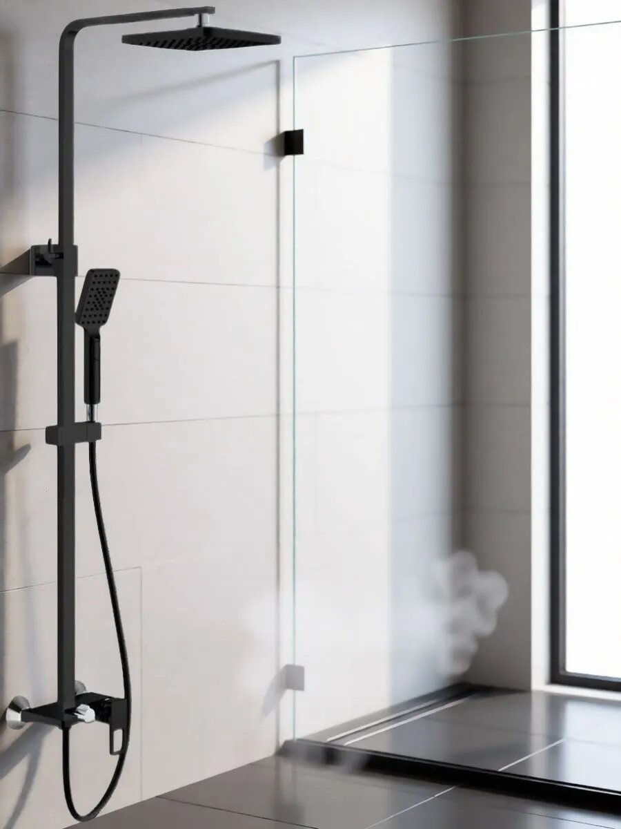 Душевая система из латуни для ванны и душа с тропическим душем Vieir V353562-C черный