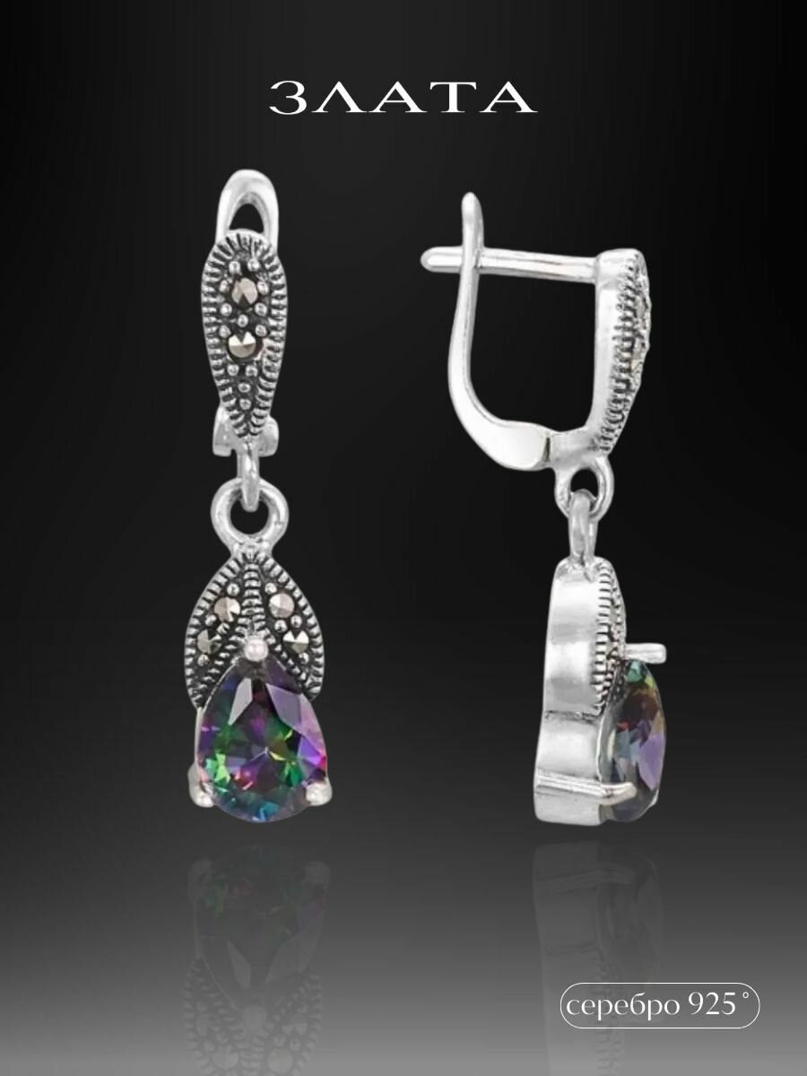 Серьги, серебро, 925 проба, топаз, марказит