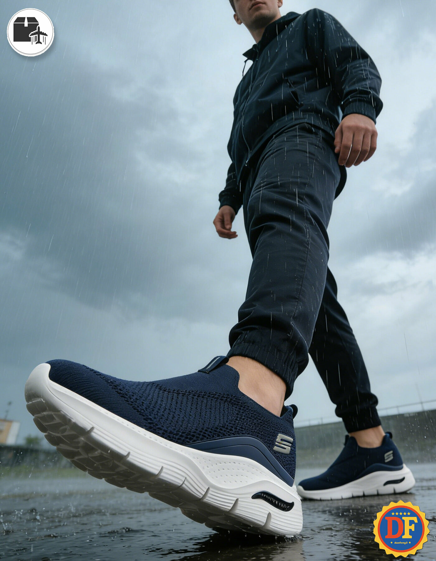 Мужские кроссовки для работы и спорта — легкие дышащие с технологией Flyknit，Синий и белый