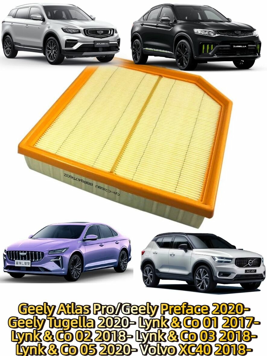 Подходит для Lynk & Co, Geely Boyue, Xingrui, Xingyue, Volvo Номера деталей воздушного фильтра: 8889036716, 888847560