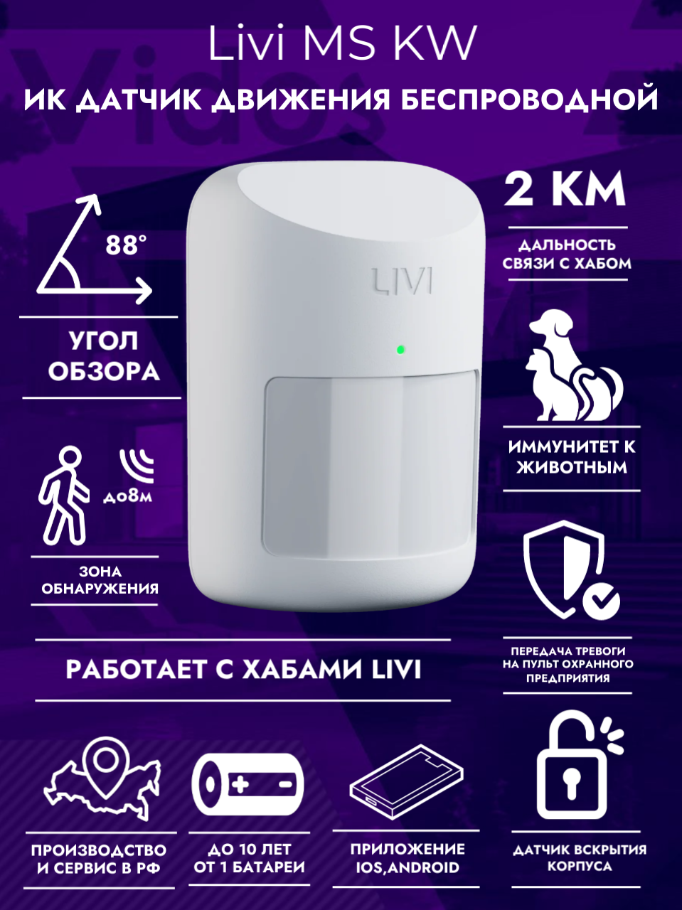 Livicom Livi MS KW извещатель охранный оптико-электронный радиоканальный