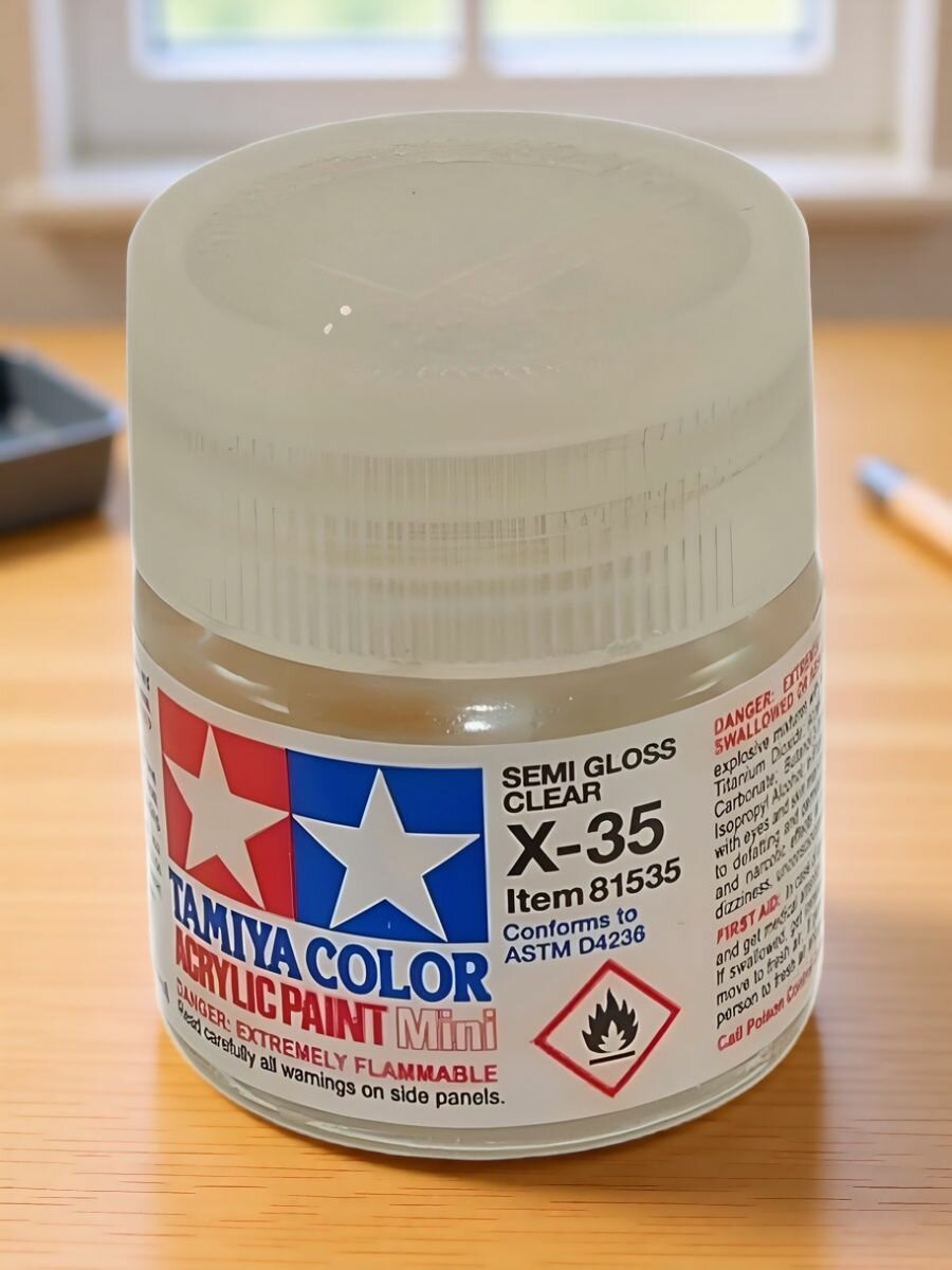 X-35 Semi-Gloss Clear (Прозрачный полуматовый лак) акриловая краска, 10 мл.