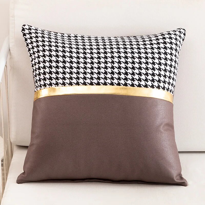 Декоративные подушки из искусственной кожи в стиле пэчворк 45X45CM-pillow cover, KJP-04 Coffee