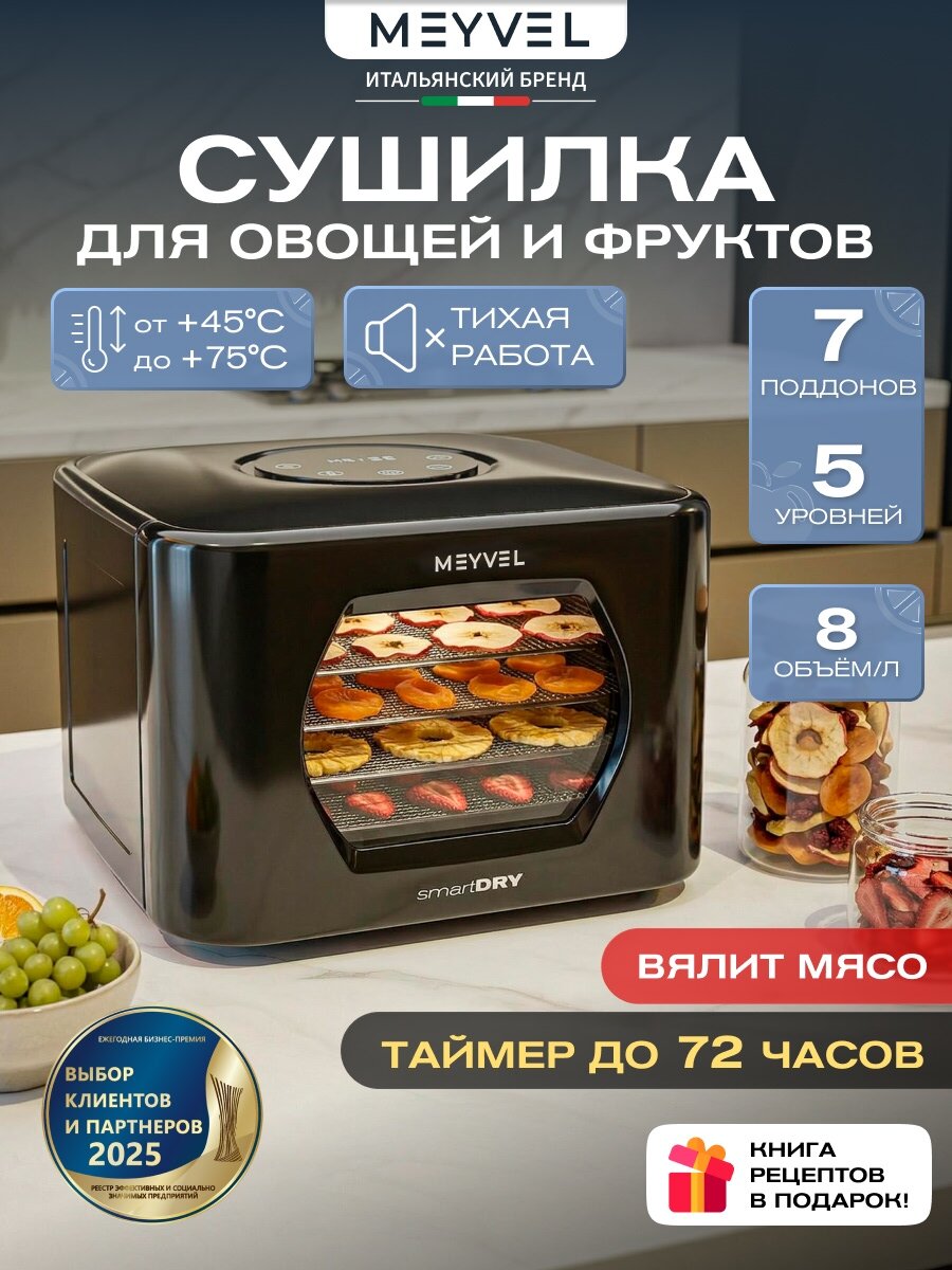 Сушилка для овощей, фруктов, пастилы, мяса, дегидратор электрический MDH5-2P (Чёрный)
