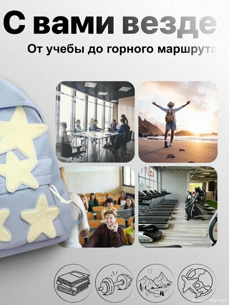 Рюкзак "Cute girl star", голубой со звездами, для девочек, с отделениями, школьный — фото 1
