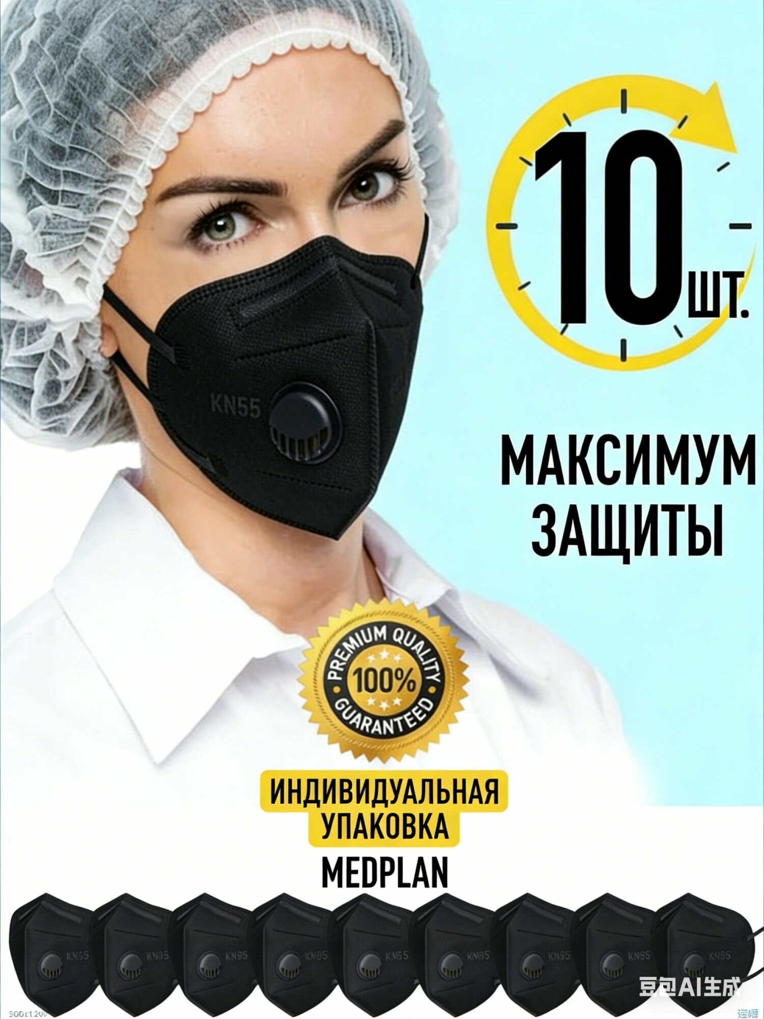 Респиратор FFP2 с клапаном дыхания многоразовый 100 шт