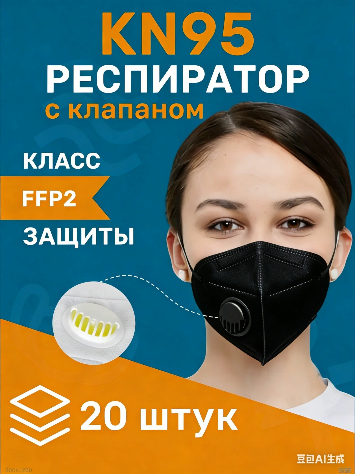 Респиратор FFP2 с клапаном дыхания многоразовый 20 шт. WHITE.