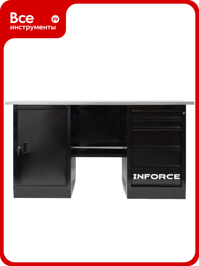 Верстак с драйвером и тумбой Inforce 1600х686х845 LW-3, допустимая нагрузка на стол 1000кг, 05-01-007