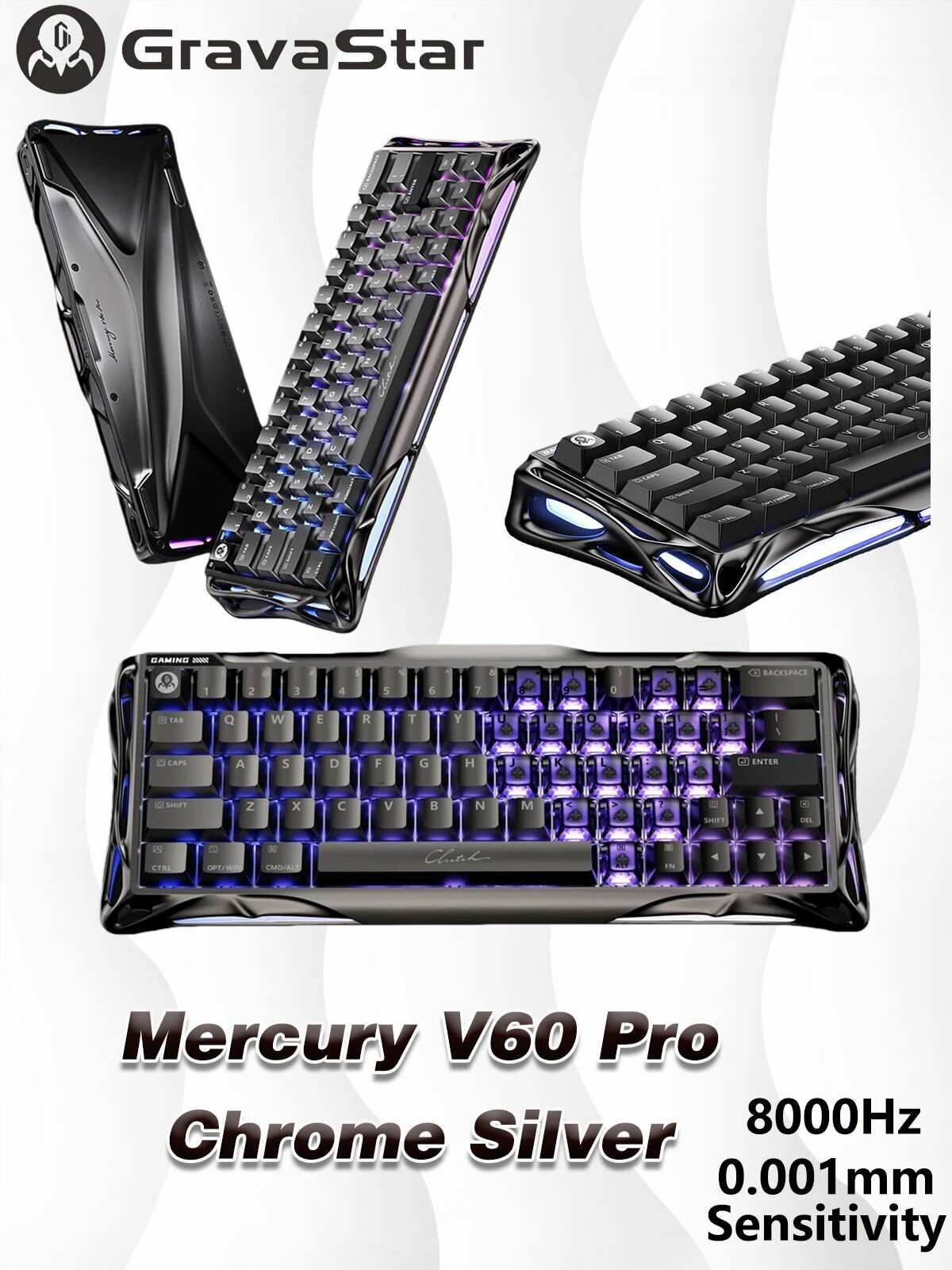 Клавиатура с подсветкой игровая Gravastar Mercury V60Pro XTAL SLV 60% раскладки