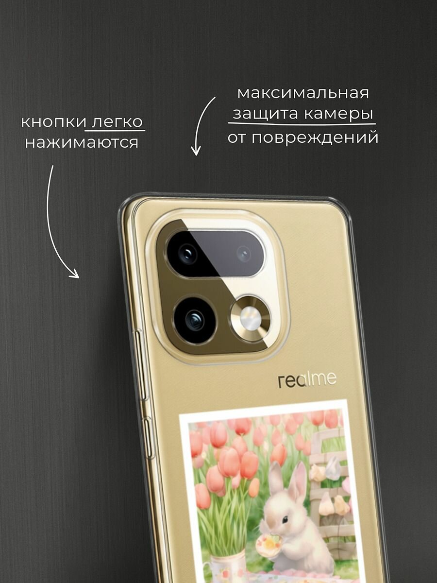Чехол на Realme 16 Pro+ / Реалме 16 Про+ с принтом Кролик на пикнике, прозрачный — фото 1