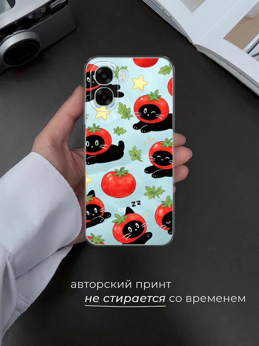Чехол на Oppo A6x / Оппо A6x с принтом Котик-помидор, прозрачный — фото 1