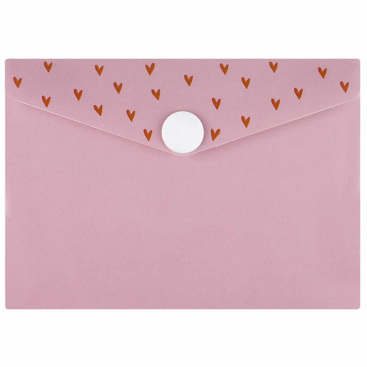Папка-конверт на кнопке для визиток и карт 10.5х7.4см, пластиковая "Сердечки на розовом", УФ-печать