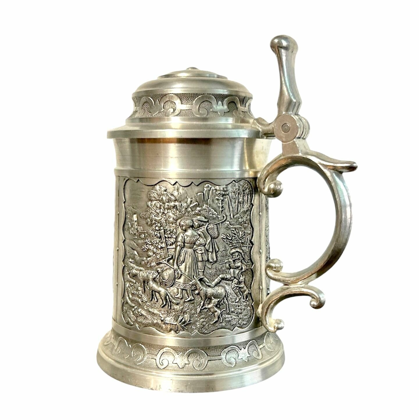Кружка пивная, оловянная Праздник в деревне, винтаж. Германия