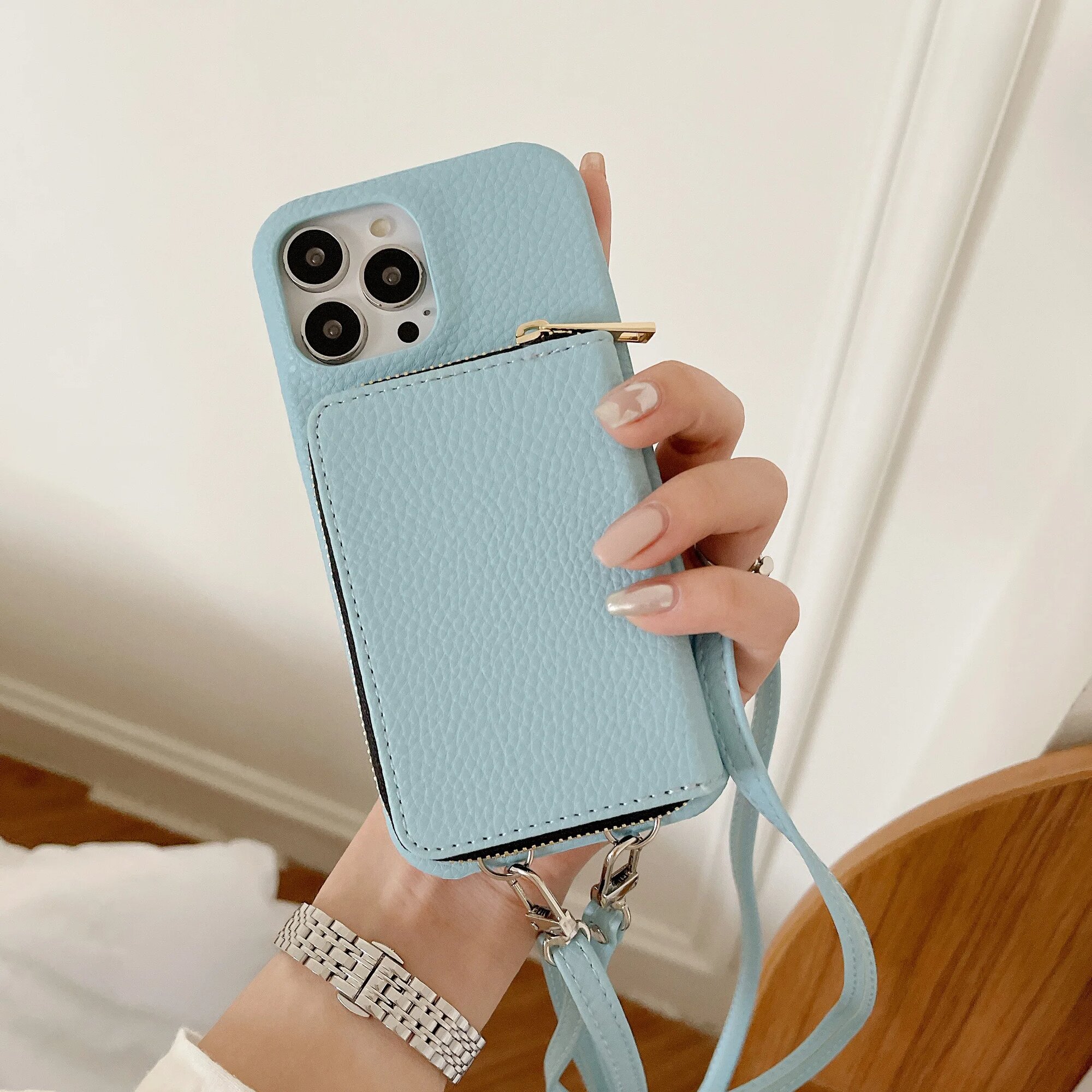 Чехол-кошелек из искусственной кожи для iPhone 17 Air 16 E 15 14 13 12 Pro Max Айфон 16, Sky Blue