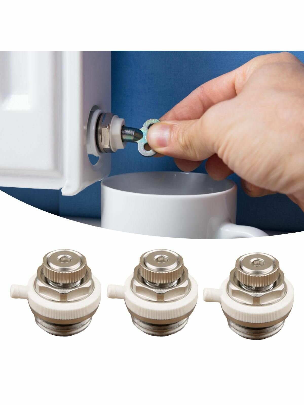 (1 компл./3 шт.) Кран для спуска воздуха из радиатора (кран Маевского), длинный, 1/2"