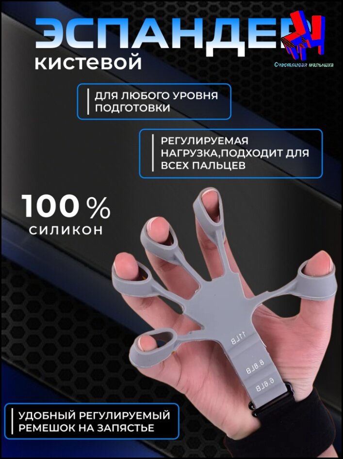 Тренажер для пальцев рук, эспандер кистевой для фитнеса рук, 3 уровня, 6,6–11 фунтов, серый