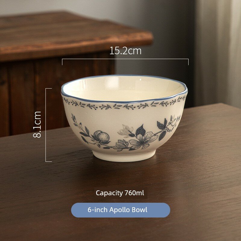 6-дюймовая керамическая тарелка для лапши и супа, классический китайский дизайн с гладким покрытием