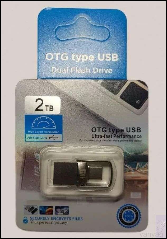 USB 2 в 1, USB 3.1 + Type-C флеш-накопитель 2 ТВ, серебристый