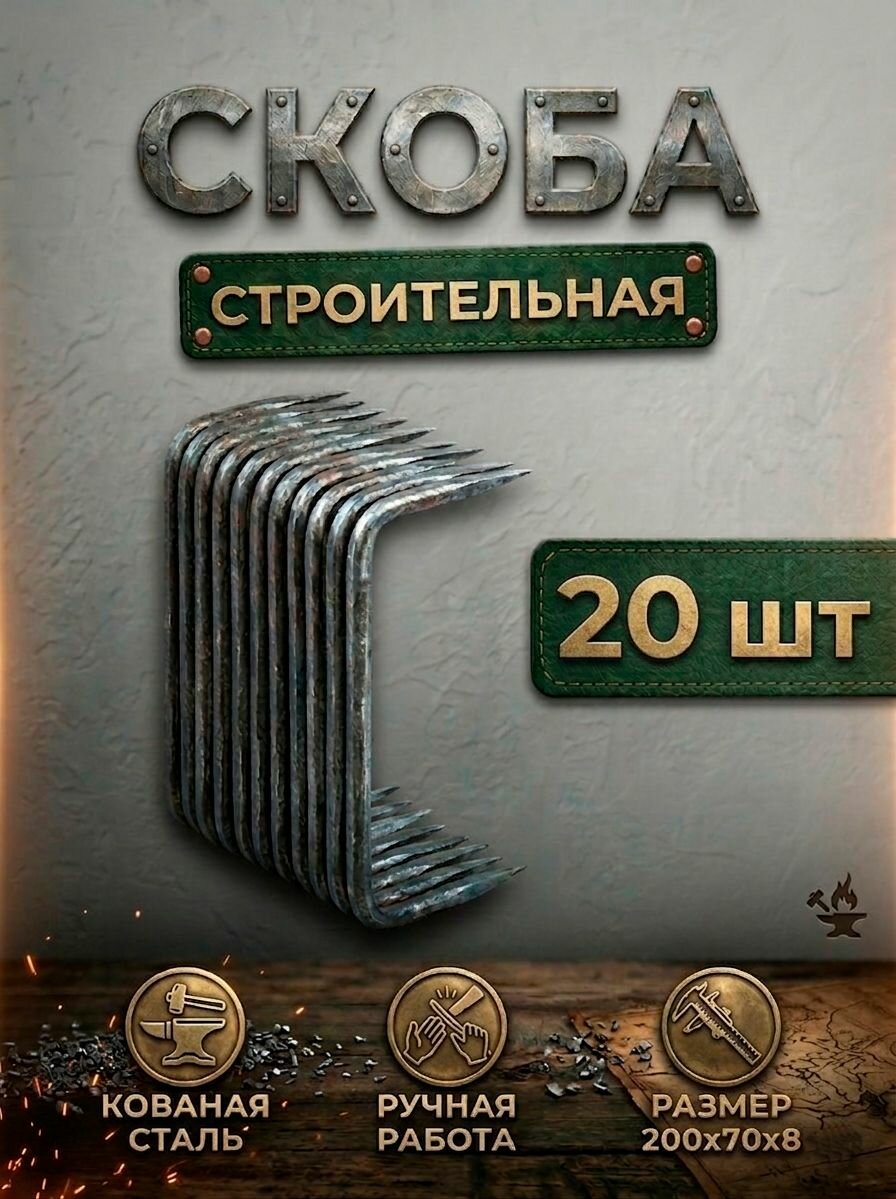 Скоба строительная для бруса 200 мм x 70 мм х 8 мм 20 шт. Скоба крепежная для бревен, срубов, каркасных домов