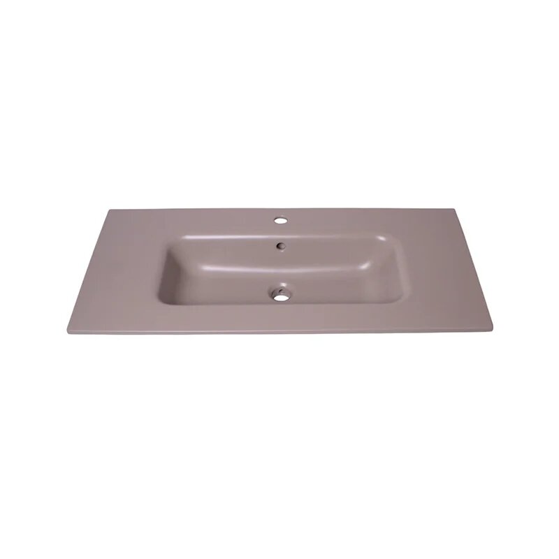 Мебельная раковина Plumberia Selection Ixo ceramica 81 накладная, фарфоровая, со встроенным сливом-переливом, бежевая, матовая, раковина для ванной, прямоугольная