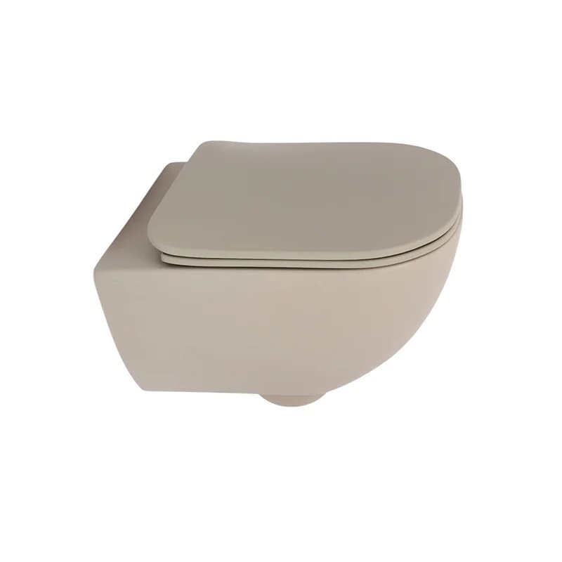 Унитаз подвесной Plumberia Selection Ixo ceramica KIT XO5000TT Slim с микролифтом, безободковый, без бачка, антивсплеск, фарфоровый, бежевый, матовый, прямоугольный, сиденье для унитаза в комплекте