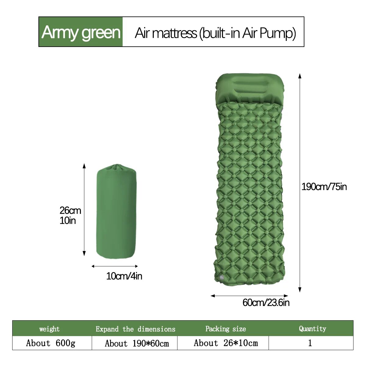 Ультralight Waterproof Inflatable Camping Sleeping Pad Air Sleeping Mat for Backpacking Hiking Travel Camping Outdoor-Green