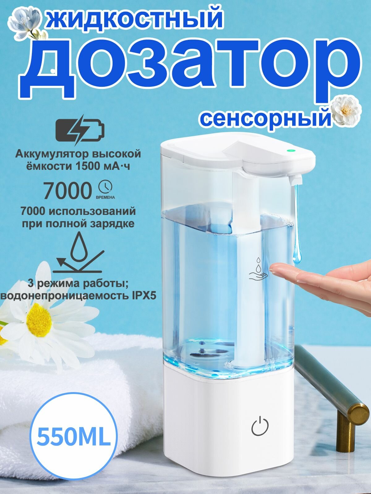 Дозатор для жидкого мыла 550 мл, настольный/настенный, без разбавления, для кухни диспенсер для моющего средства