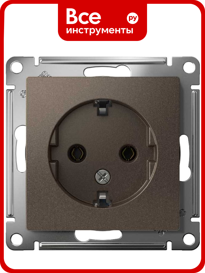 Механизм, Systeme, розетки Systeme Electric 1-м СП ATLAS DESIGN с заземлением 16А мокко ATN000643, (ранее,
