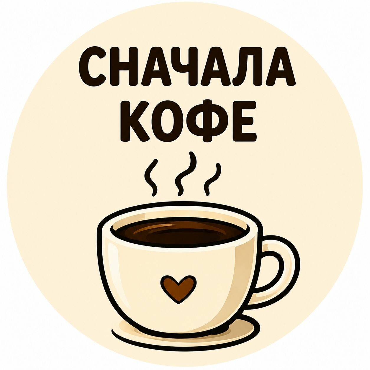 Значок круглый 37мм "Сначала кофе"