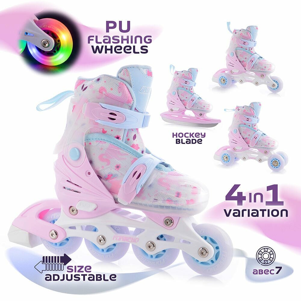 DECATHLON ролики decathlon funactiv adapt 4in1 girl, розовый, белый, голубой, размер 31/34