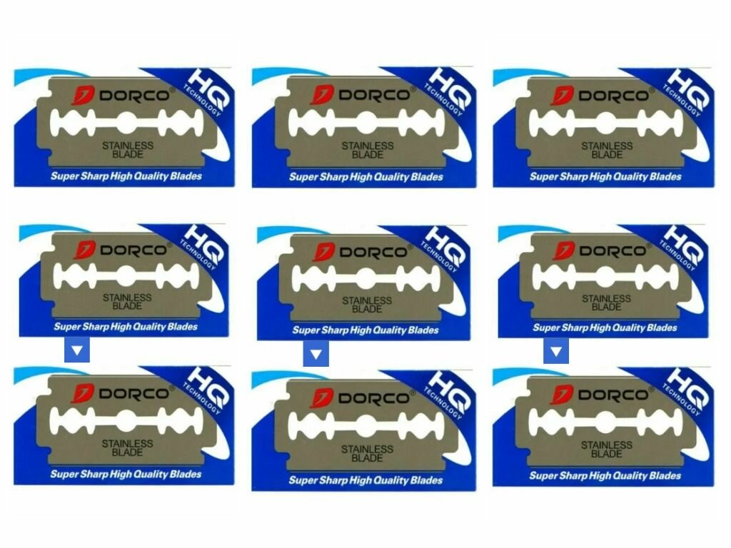 Dorco Лезвия двусторонние для Т-образного станка для бритья ST300, 5 шт в упаковке, 9 упаковок
