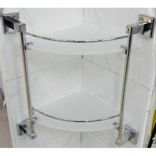 Полка стекло угловая двойная хром с ограничителем Classic Quadro D021