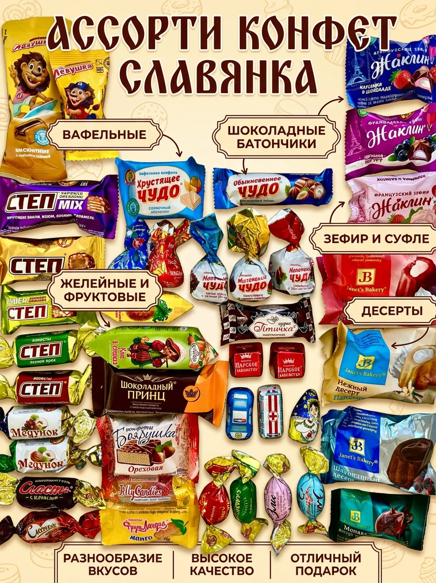 Конфеты Славянка, ассорти, без ГМО, в картонной коробке, 500г