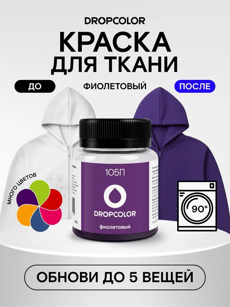 Краска для ткани фиолетовая, Dropcolor, краска для одежды, джинс, хлопка, фиолетовый