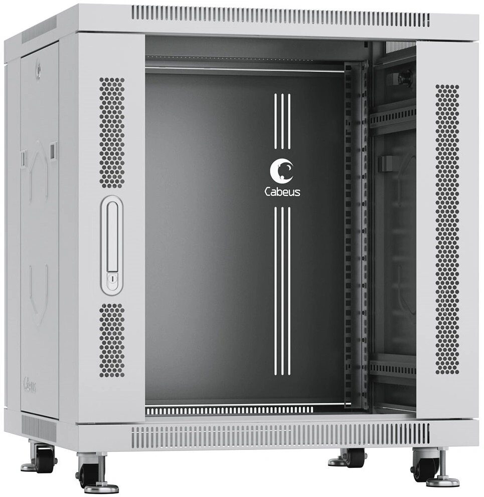 Шкаф коммутационный Cabeus (SH-05C-12U60/60) напольный 12U 600x600мм пер. дв. стекл металл 800кг серый