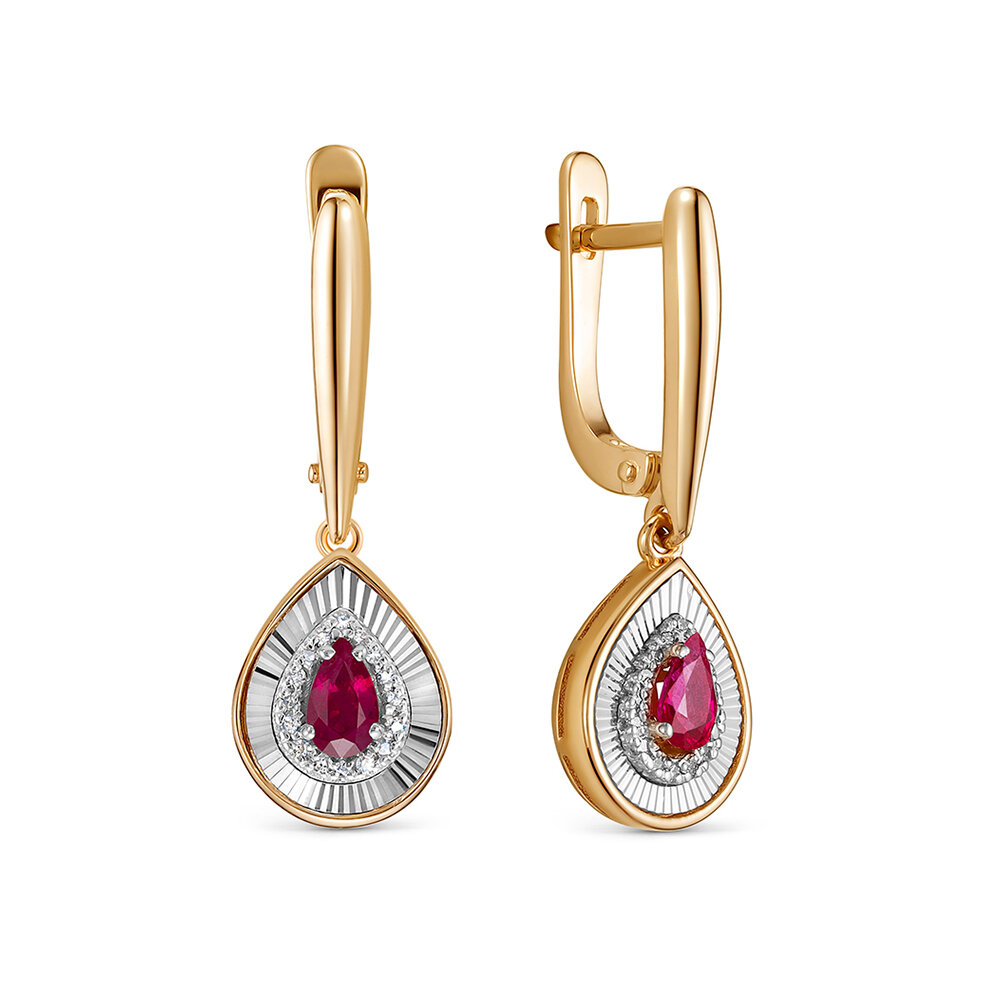Серьги, красное золото, 585 проба, рубин