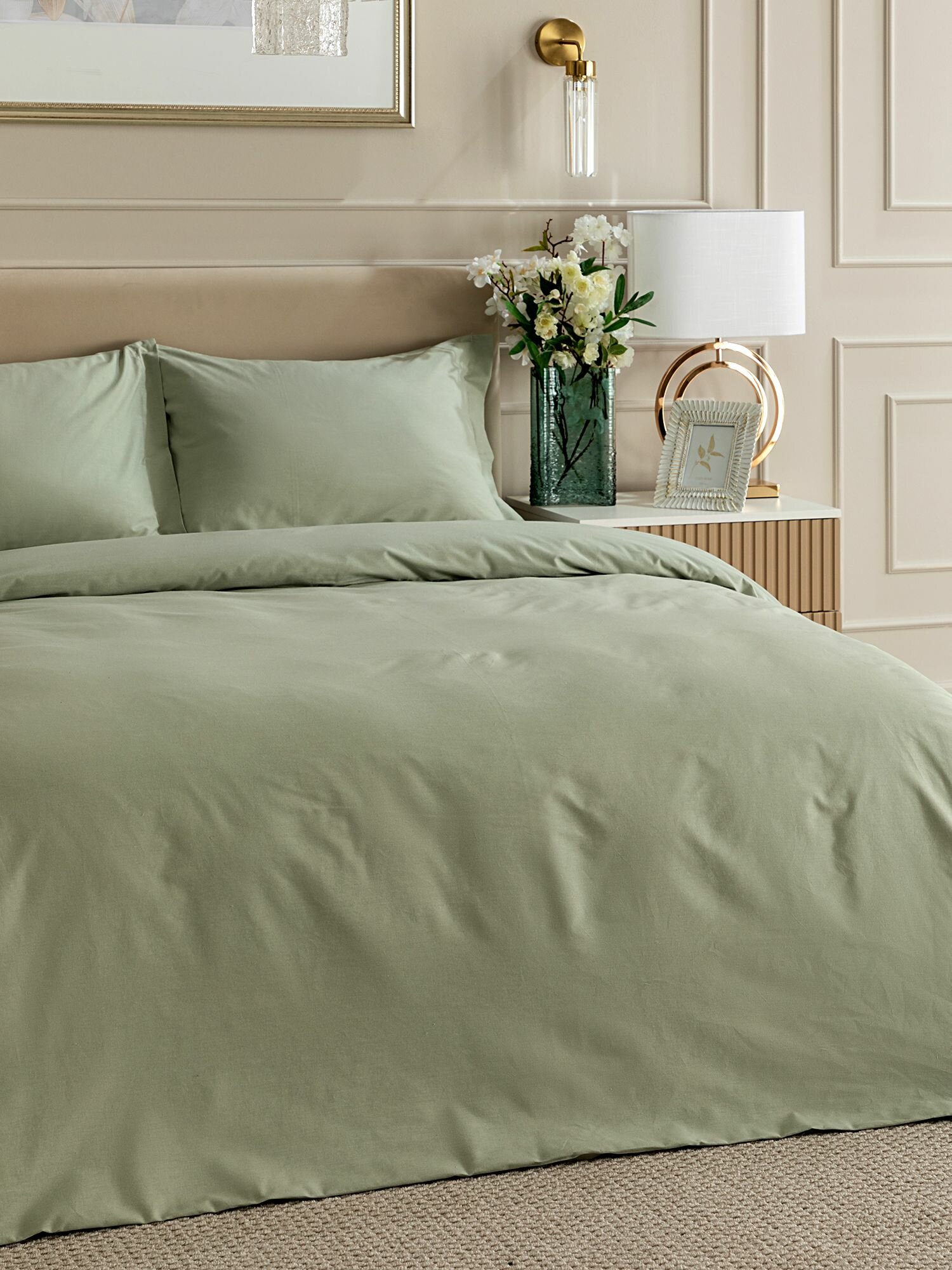 КПБ семейный перкаль "Cozy Home"Однотон/Only Color (50х70) рис. 86067-12 Светло-оливковый/Light olive