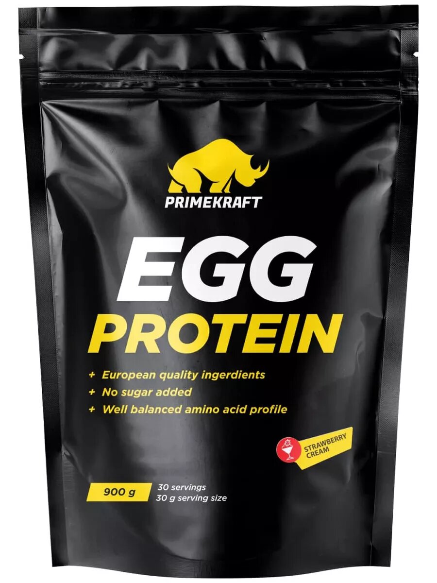 Яичный протеин Prime Kraft Egg Protein, клубника-сливки, 900 гр.