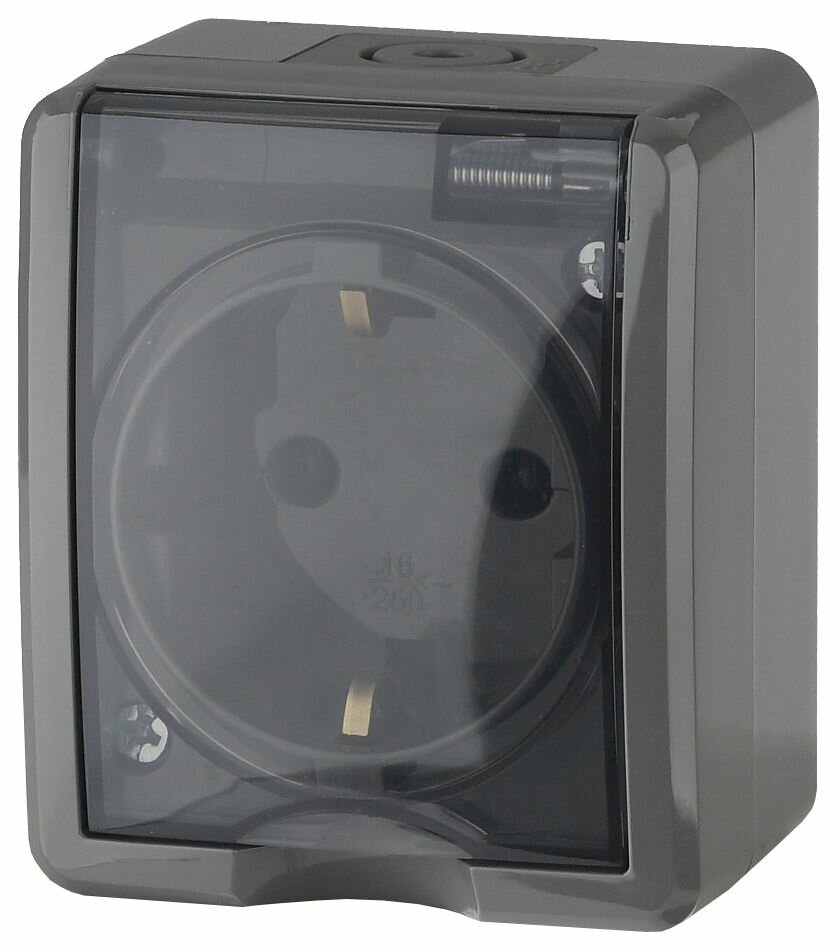 Розетка 1-ая с/з со шторками IP54 16АХ-250В, ОУ серый ЭРА Эксперт 11-2402-03