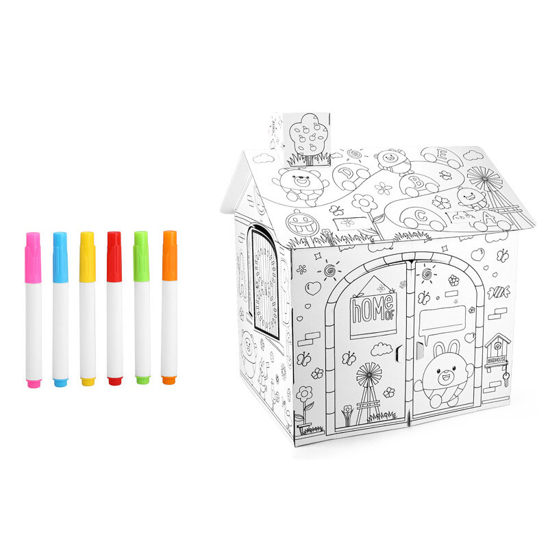 Дети расписанные вручную граффити сборный домик DIY 3D бумажный домик игрушка родитель-ребенок обмен интерактивные развивающие игрушки