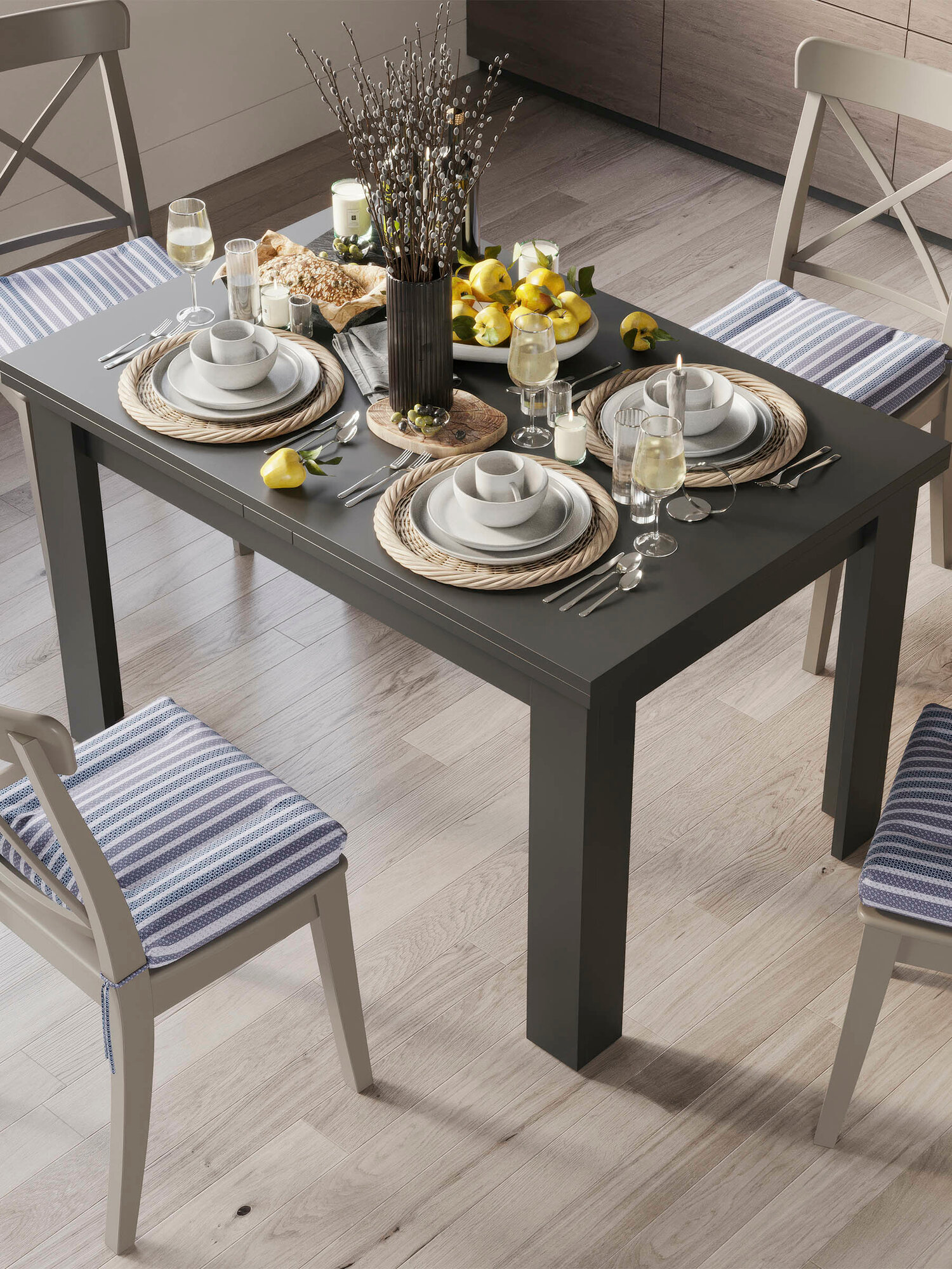 Стол обеденный FRENT Дрезден Тип 2, ЛДСП, современный стиль, черный, 120 см x 79 см x 76 см