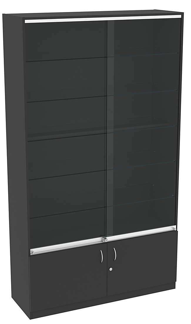 Витрина сэсп-z №1-1-400 (З/C - ДВП) со стеклянными полками и шторками, Черный