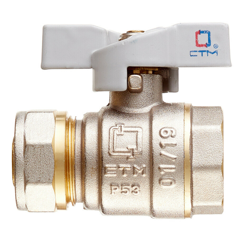 Кран шаровой латунный 20 обж(ц) х 3/4 ВР(г) для металлопластиковых труб бабочка прямой